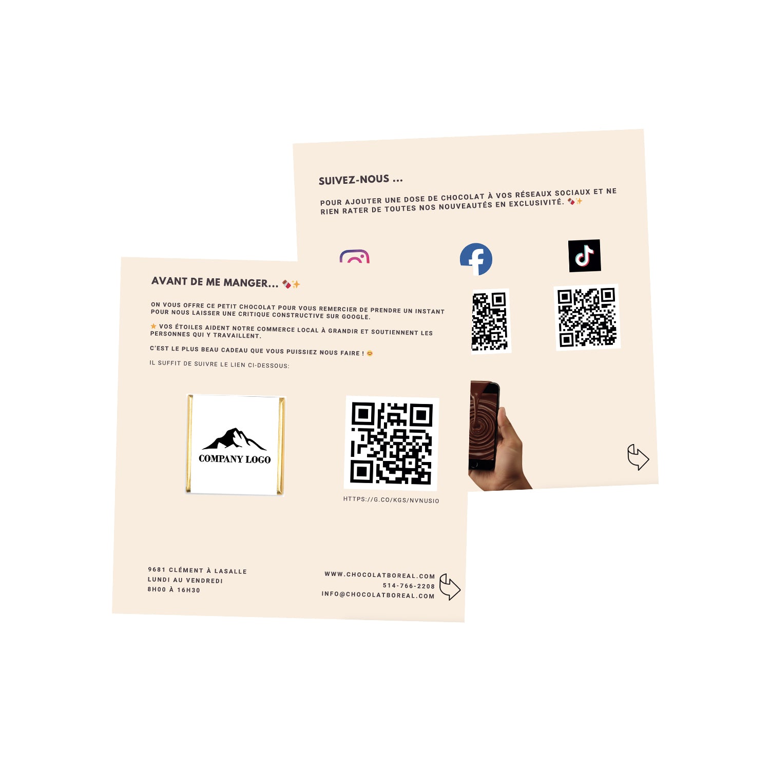 Customized chocolate square + cardboard - Chocolat Boréal